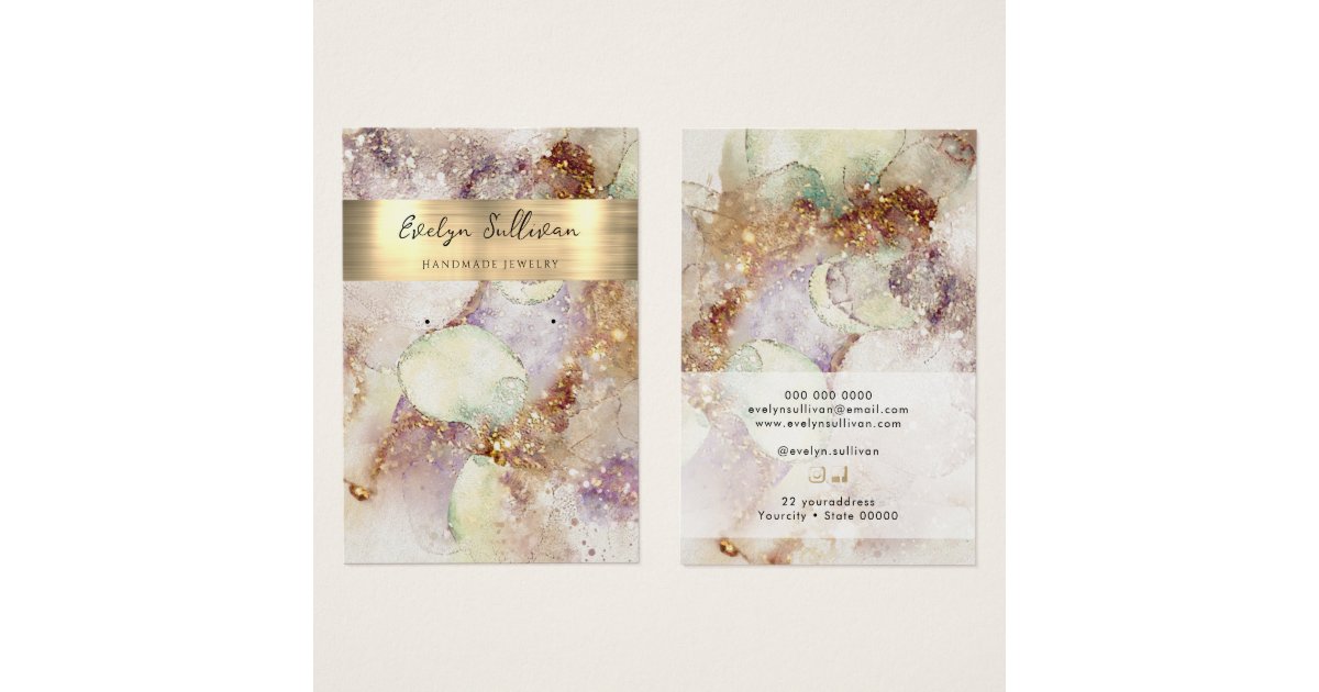 Watercolor and gold foil jewelry display card | Zazzle