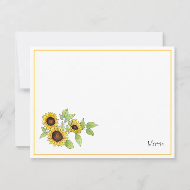 Watercolor and Pen Sunflowers Note Card | Zazzle