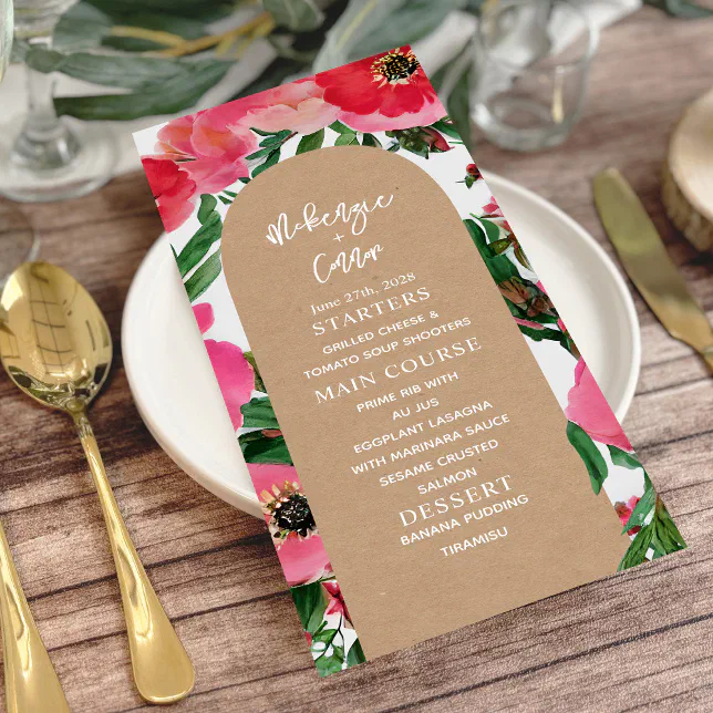 Watercolor Anemone Arch Cardstock Wedding Menu | Zazzle