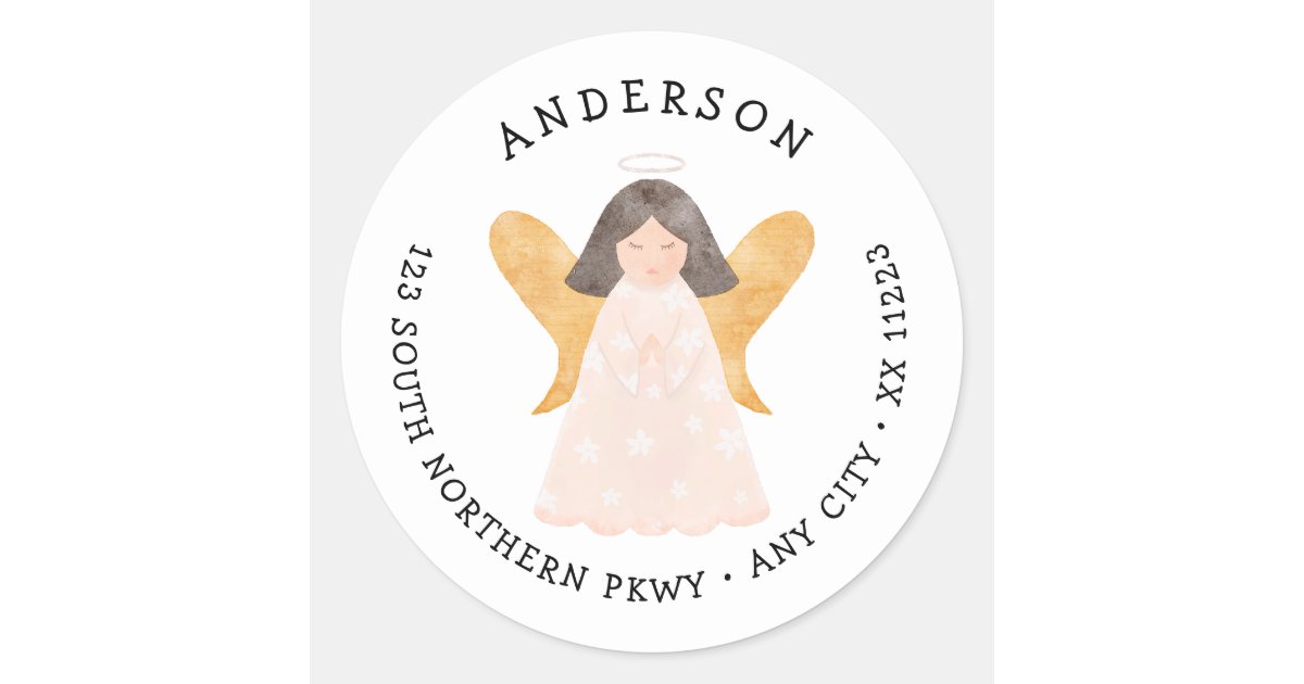 Watercolor Angel return address Classic Round Sticker | Zazzle