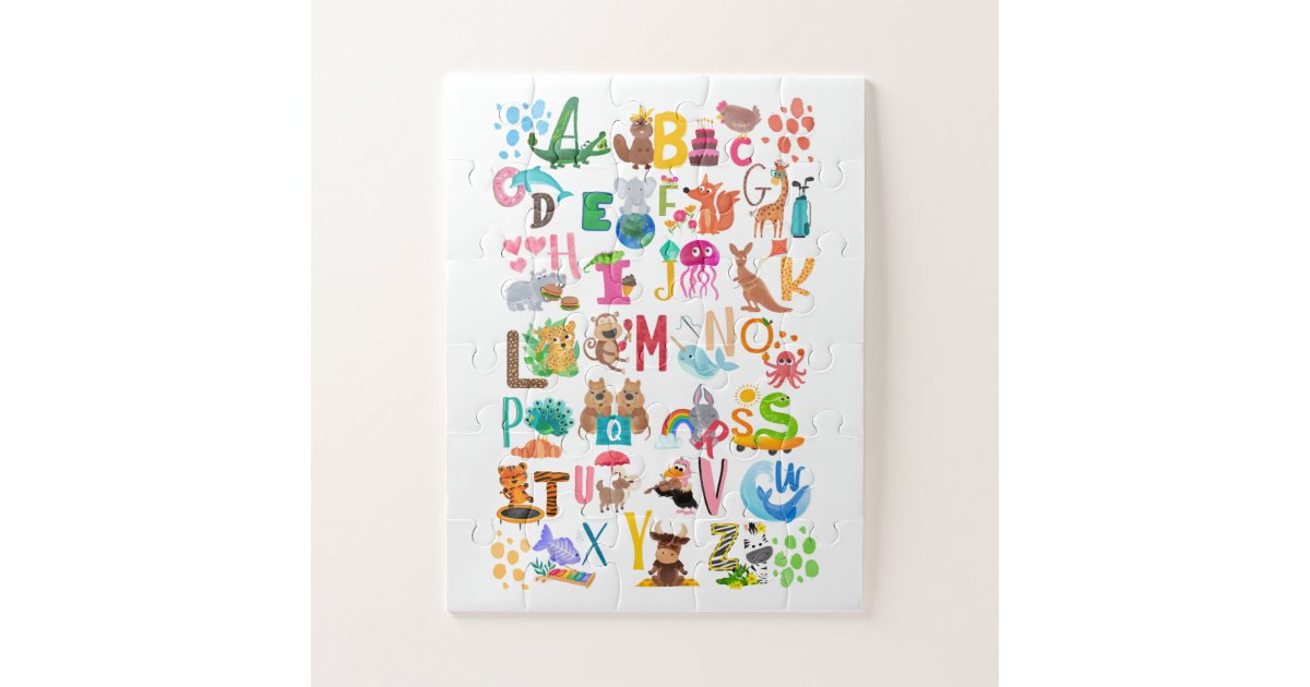 Watercolor Animal Alphabet Adorable Educational Jigsaw Puzzle | Zazzle