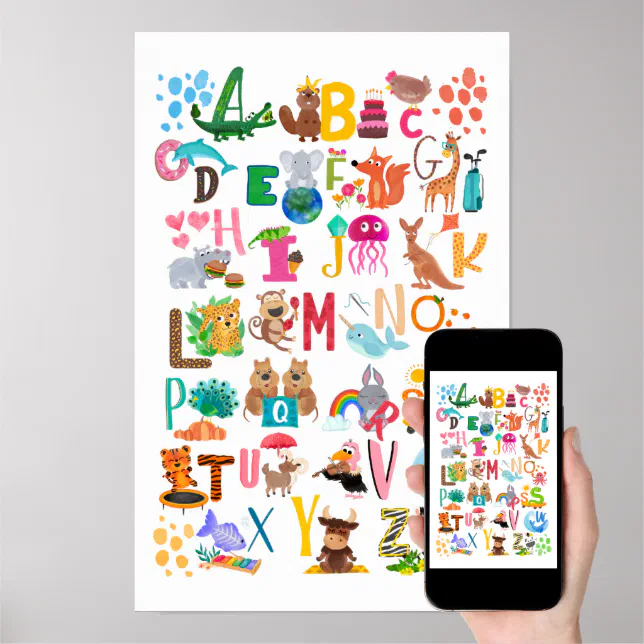 Watercolor Animal Alphabet Adorable Educational Poster | Zazzle
