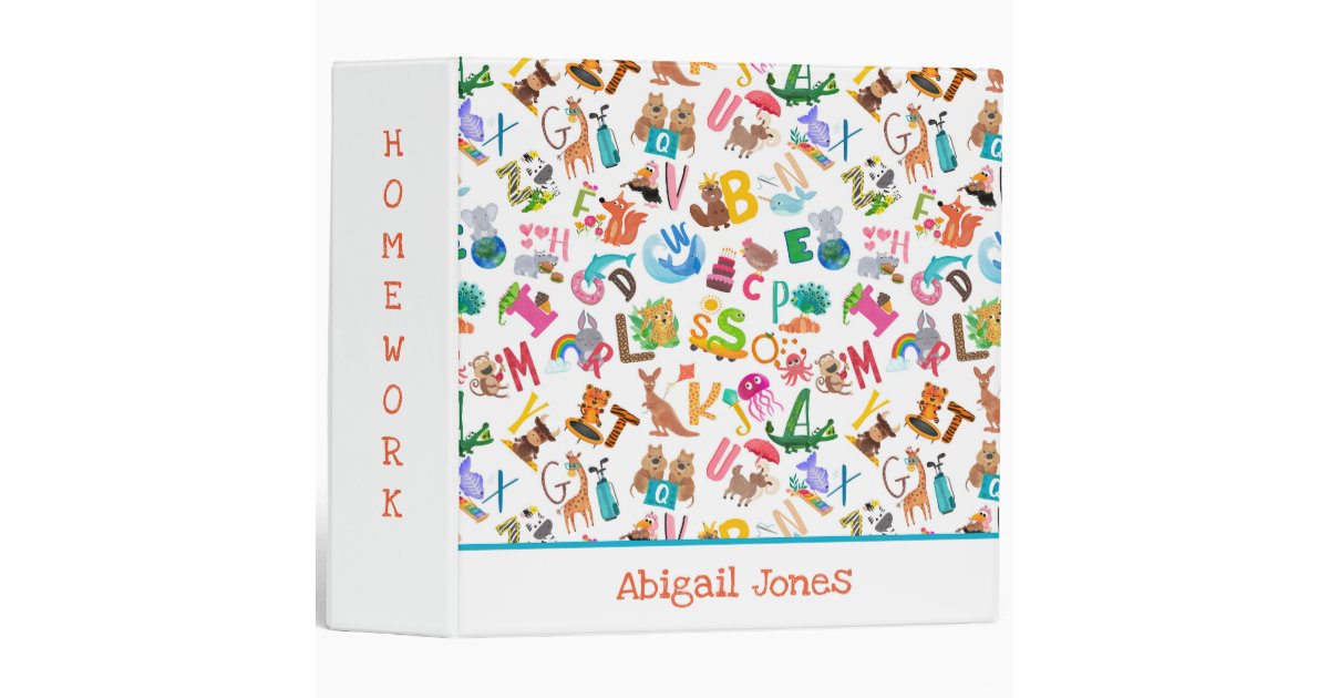 Watercolor Animal Alphabet Adorable Personalized 3 Ring Binder | Zazzle