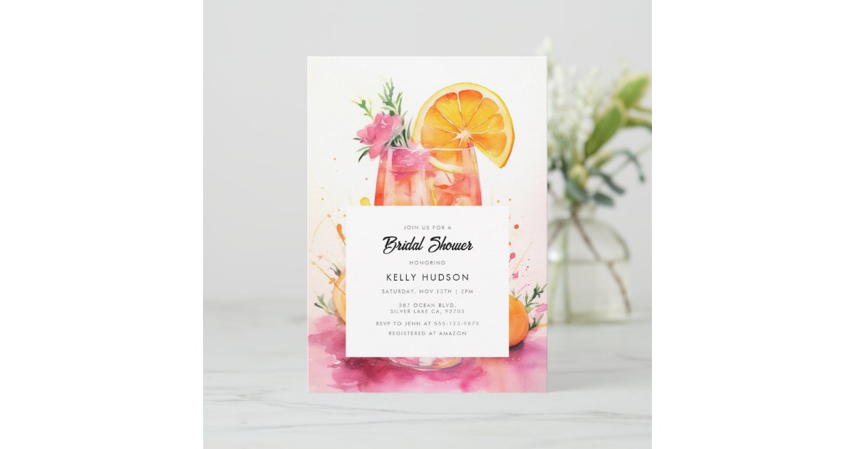 Watercolor Aperol Spritz Bridal Shower Invitation | Zazzle