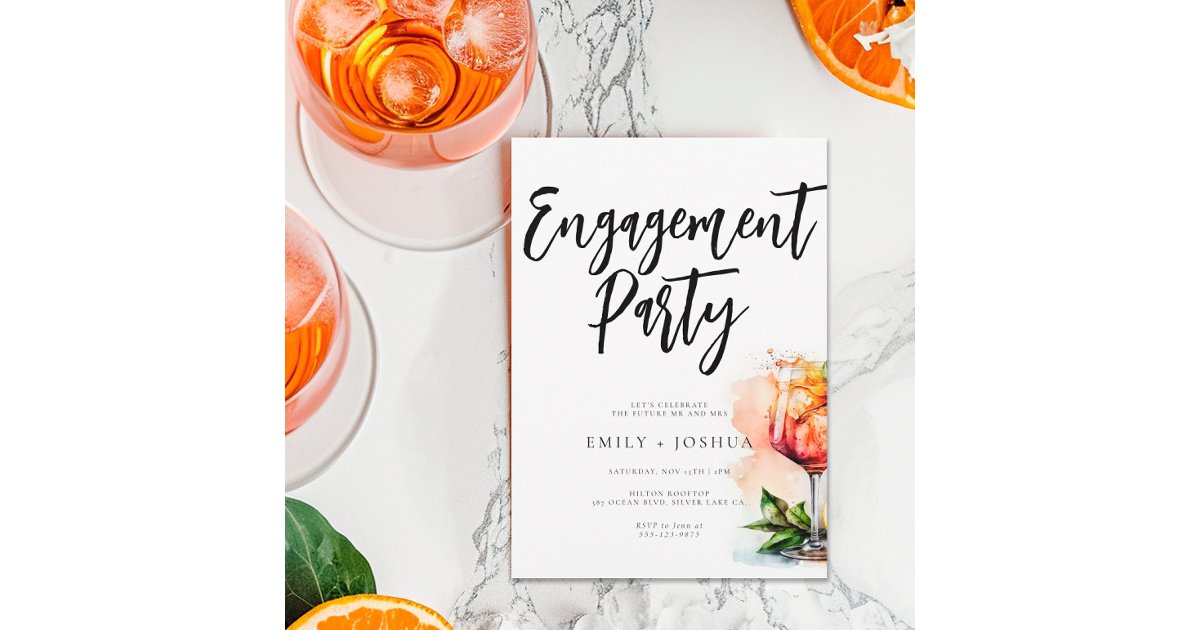 Watercolor Aperol Spritz Engagement Party Invitation | Zazzle