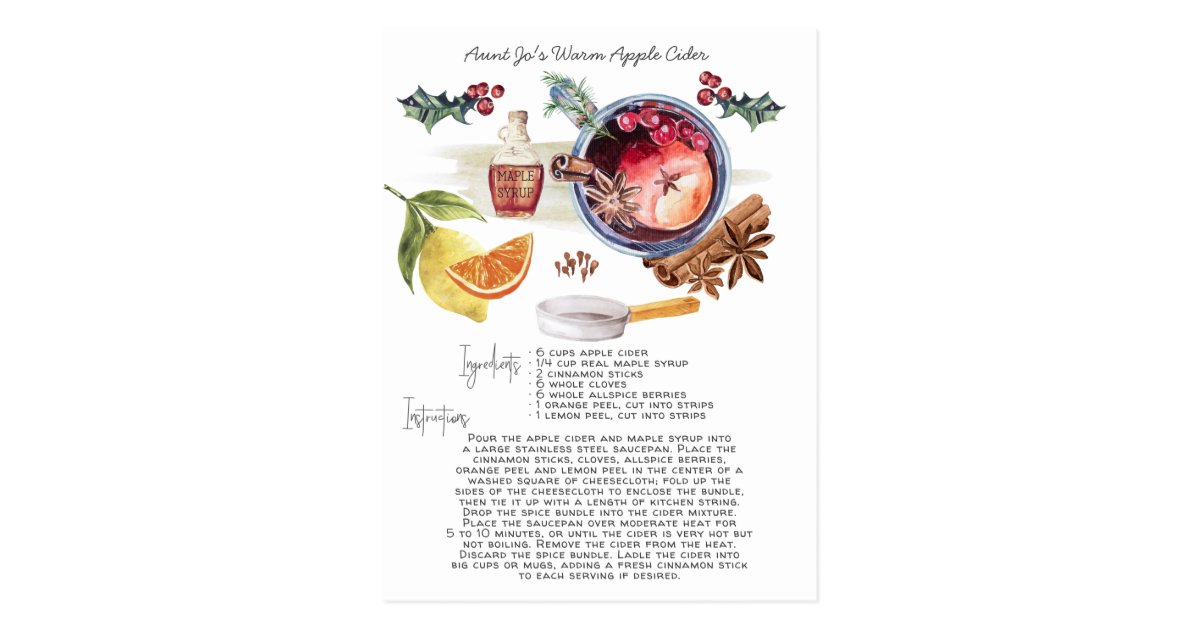 Watercolor Apple Cider Recipe | Holiday Card | Zazzle.com