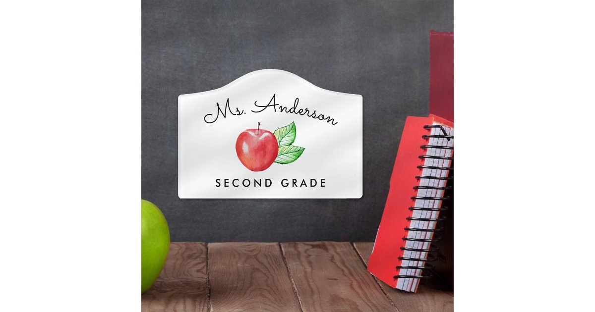 Watercolor Apple Personalized Classroom Sign | Zazzle