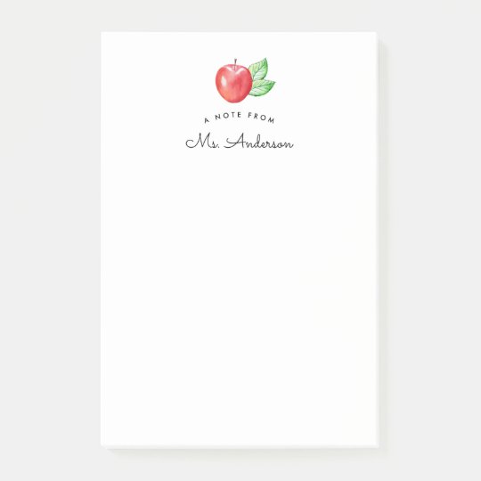 Watercolor Apple | Personalized Teacher Post-it Notes | Zazzle.com