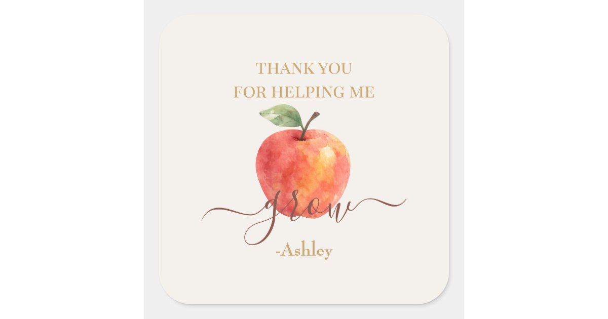 Watercolor Apple Teacher – Thank You Gifts - Square Sticker | Zazzle
