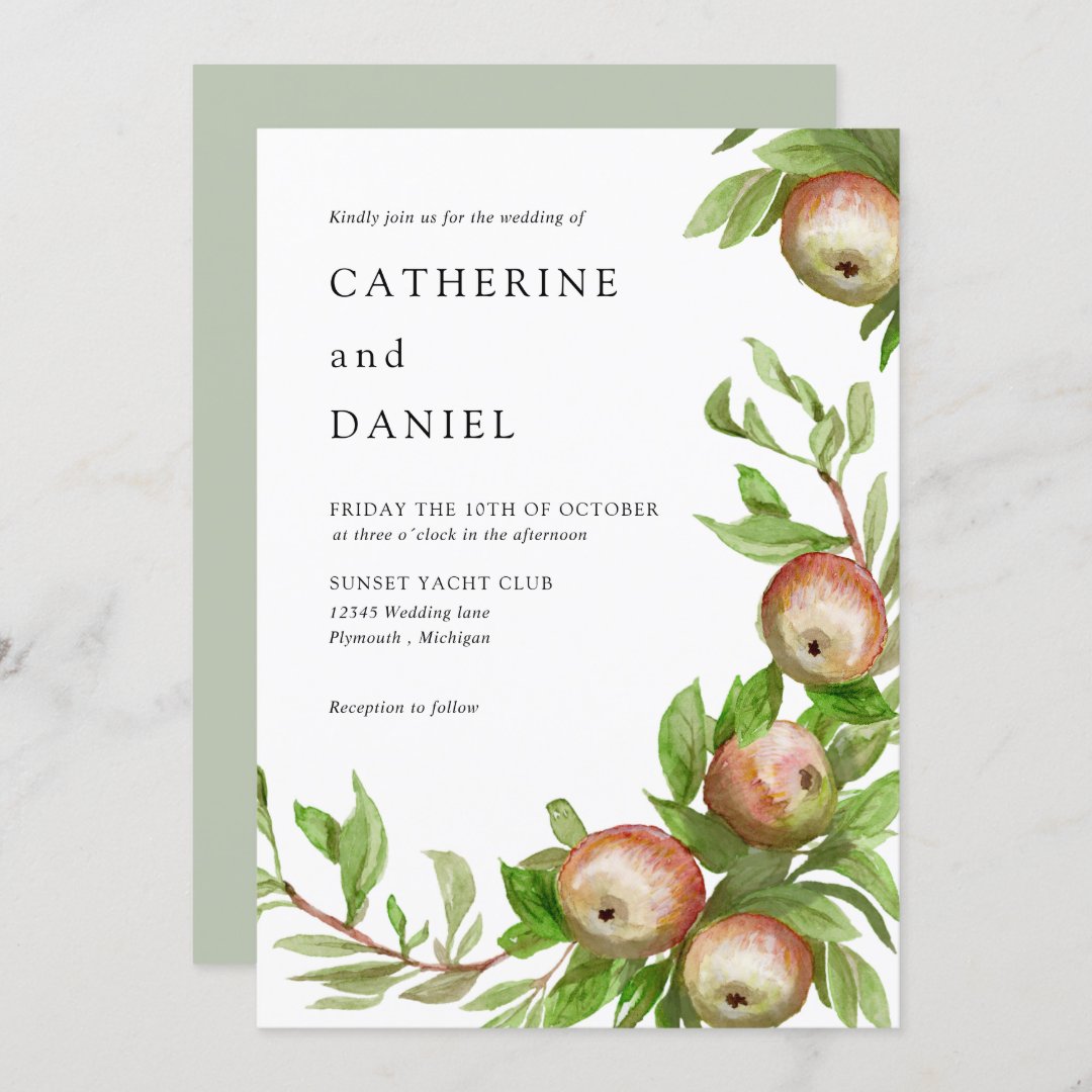 Watercolor apples wedding invitation | Zazzle