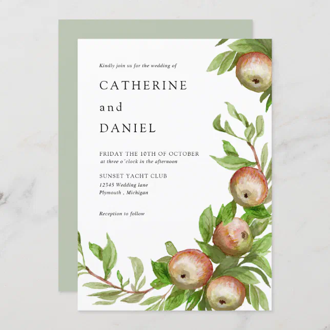 Watercolor apples wedding invitation | Zazzle