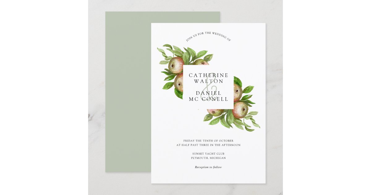 Watercolor apples wedding invitation | Zazzle