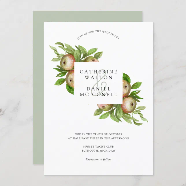 Watercolor apples wedding invitation | Zazzle