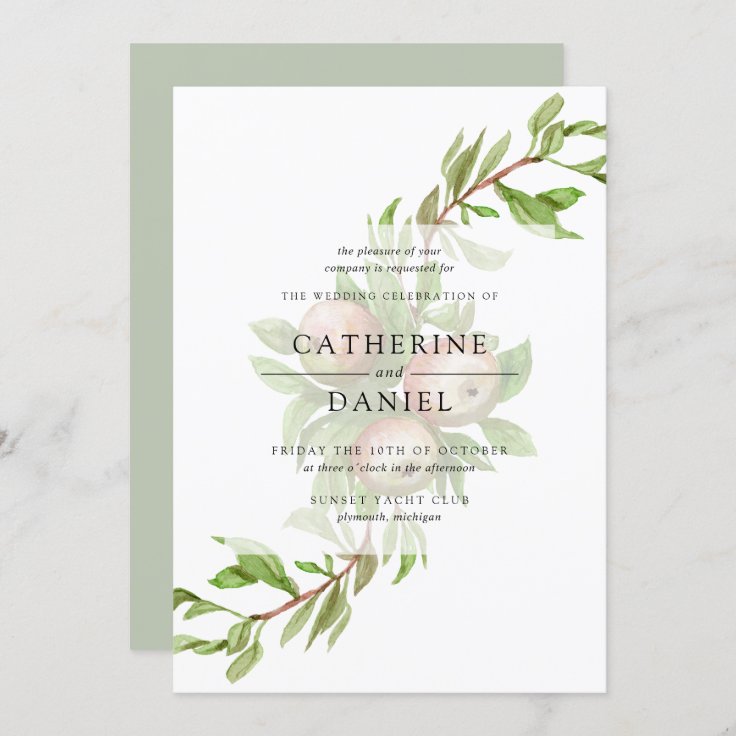 Watercolor apples wedding invitation | Zazzle