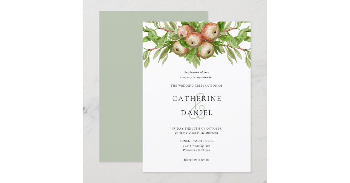 Watercolor apples with branches wedding invitation | Zazzle