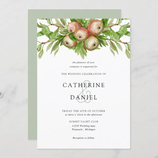 Watercolor apples with branches wedding invitation | Zazzle