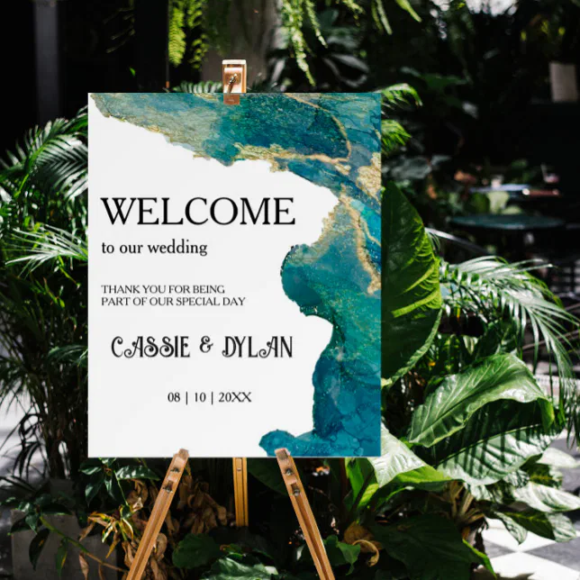 Watercolor Aqua Wedding Sign | Zazzle
