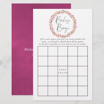 Watercolor Aquarelle Wild Flower Baby Shower Bingo | Zazzle