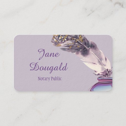 Watercolor Artistic Feather Pen Classic Notary Business Card | Zazzle