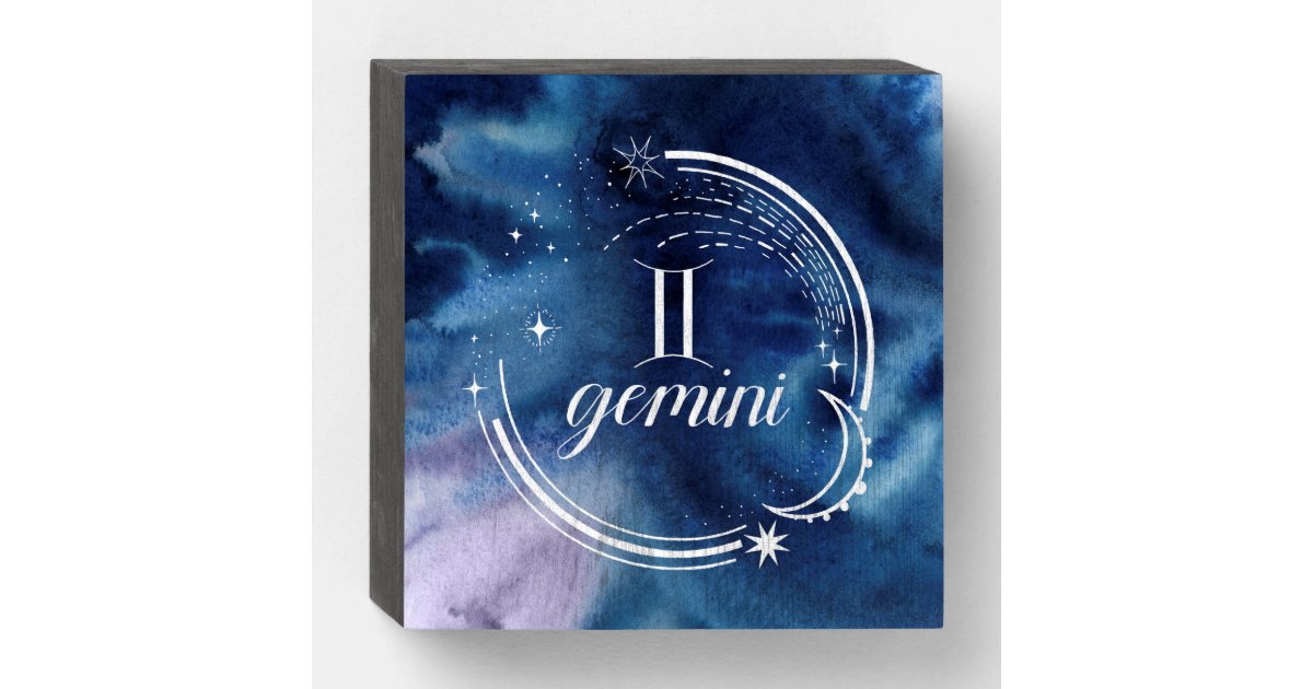 Watercolor Astrology - Gemini Wooden Box Sign | Zazzle