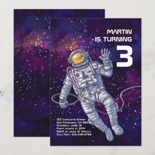 Watercolor Astronaut in Space Birthday Invitation | Zazzle.com