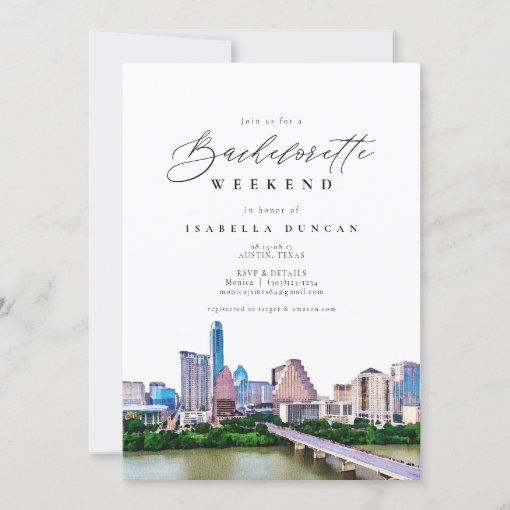 Watercolor Austin, Texas City Skyline Destination Invitation | Zazzle