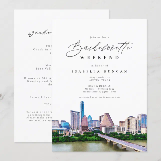Watercolor Austin, Texas City Skyline Destination Invitation | Zazzle