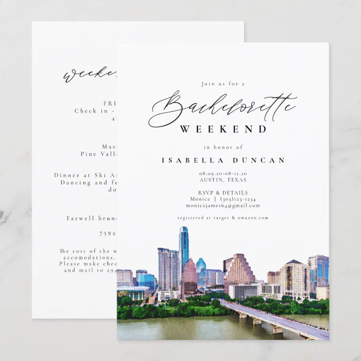Watercolor Austin, Texas City Skyline Destination Invitation | Zazzle