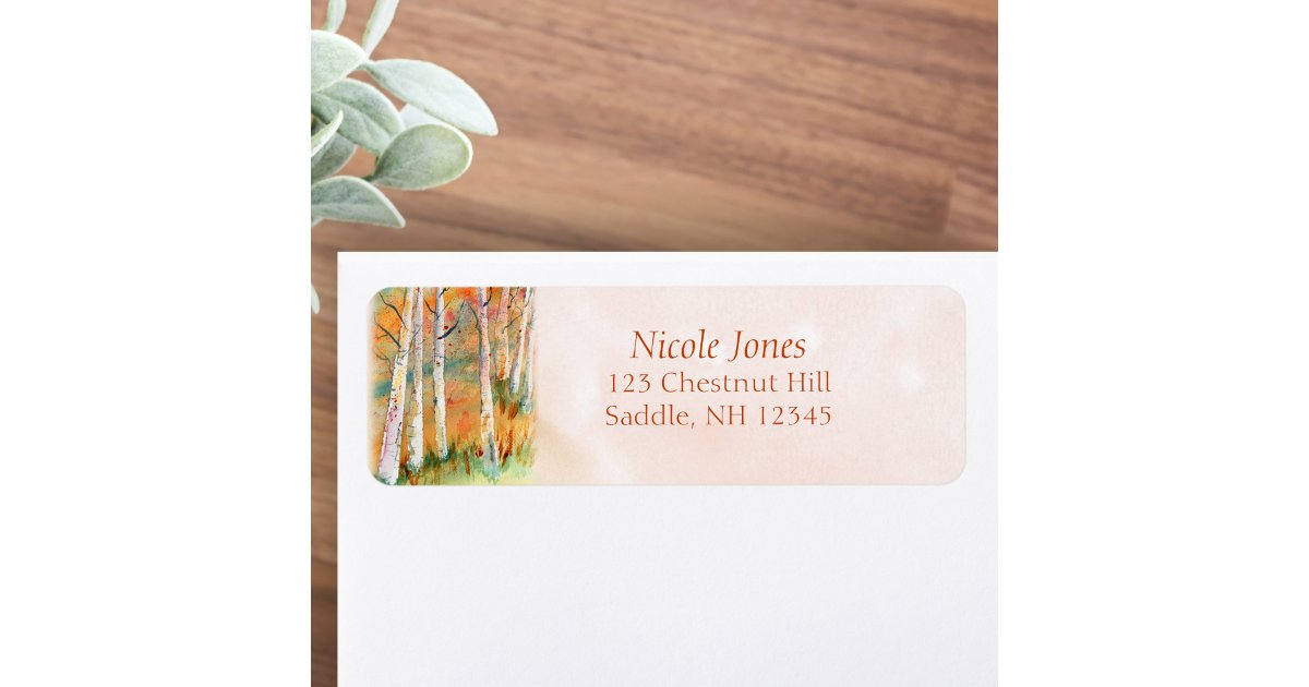 Watercolor Autumn Aspen Trees Label | Zazzle