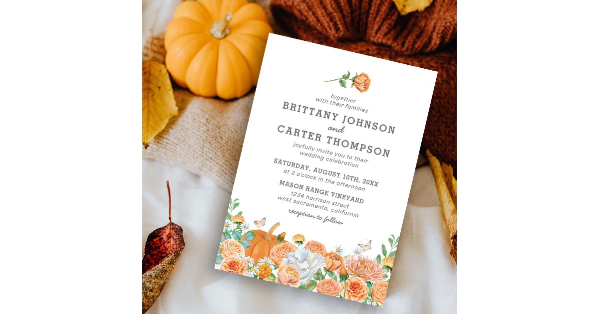 Watercolor Autumn Fall Floral Wedding Invitation | Zazzle