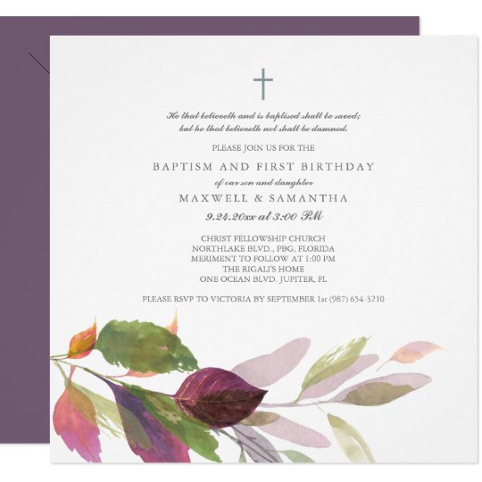 Watercolor Autumn Foliage Baptism Invitation | Zazzle.com