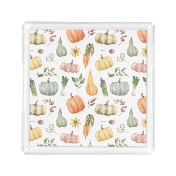 Watercolor Autumn Harvest Pattern Fabric | Zazzle