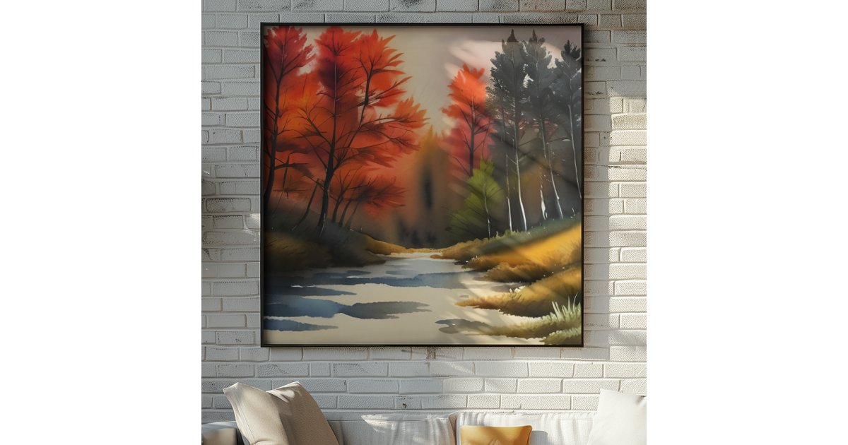 Watercolor Autumn Landscape Poster | Zazzle