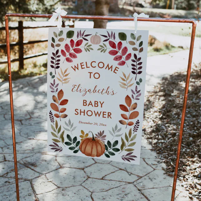 Watercolor Autumn Leaves & Pumpkin Welcome Sign | Zazzle