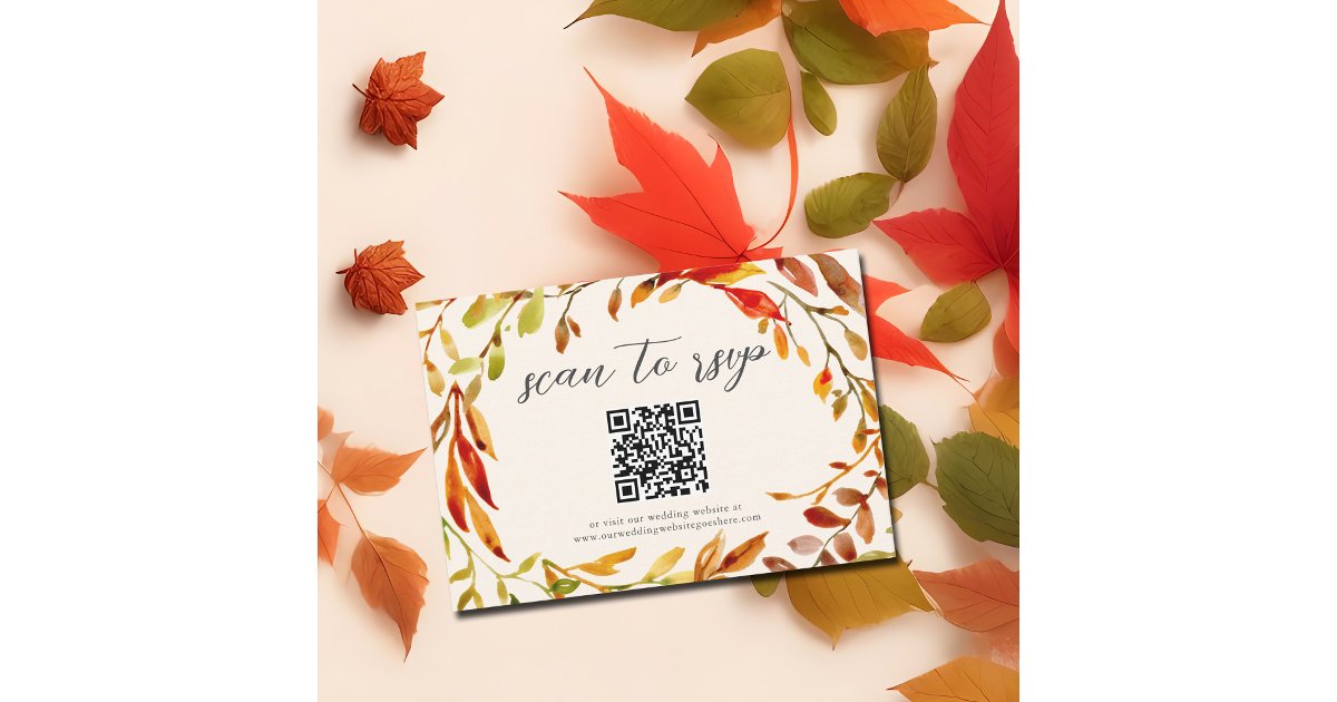 Watercolor Autumn Leaves Wedding QR Code RSVP Card | Zazzle