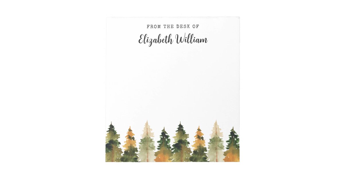 Watercolor Autumn Pine Trees Personalized Notepad | Zazzle