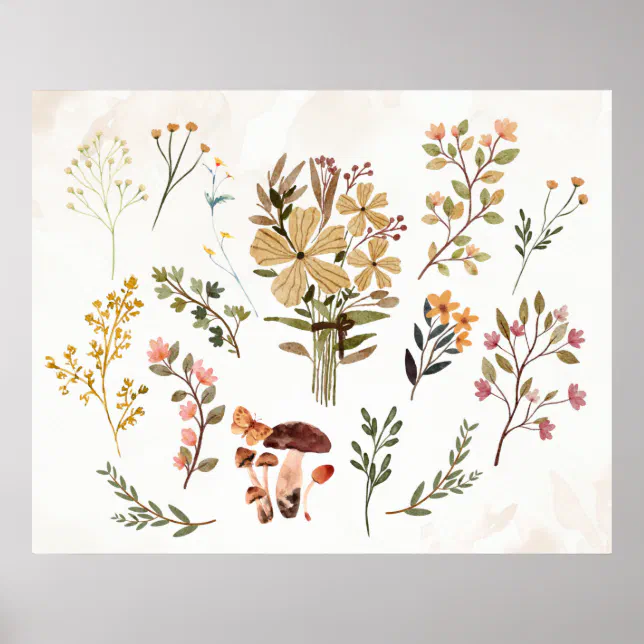 Watercolor Autumn Wildflower Floral Art Poster | Zazzle