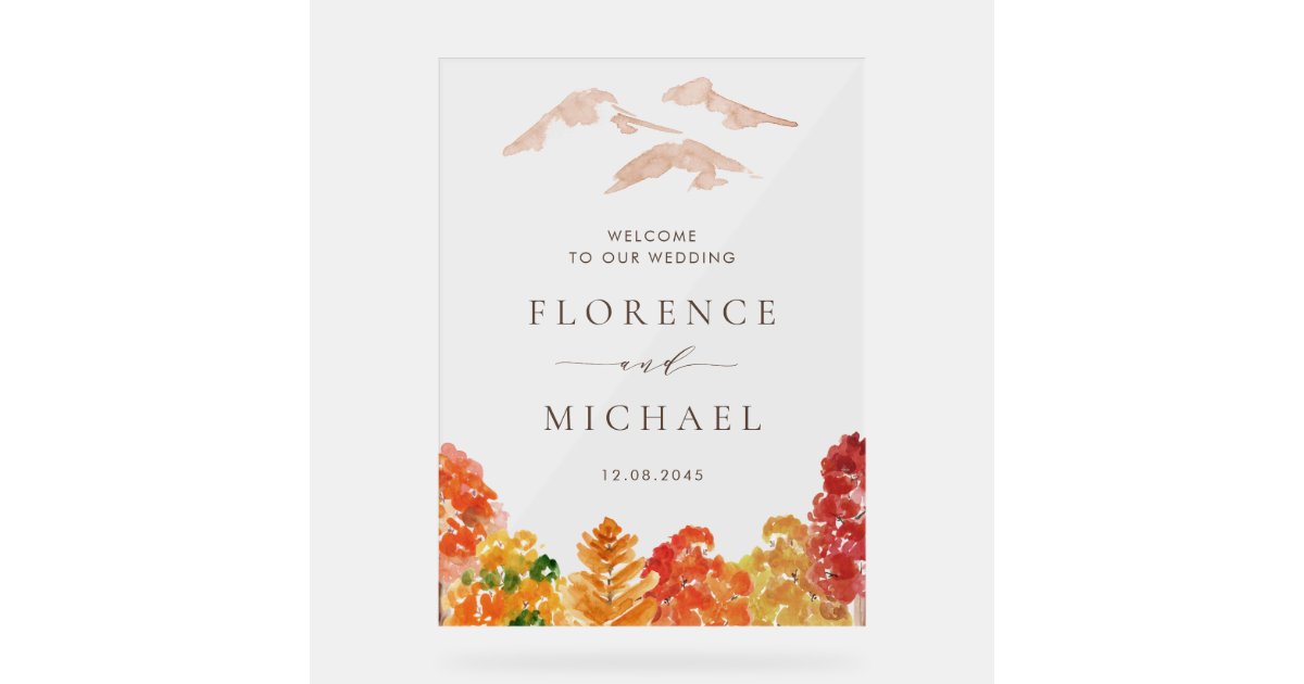 Watercolor Autumn Woodlands Fall Wedding Welcome Acrylic Sign | Zazzle