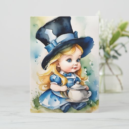 Watercolor Baby Alice in Wonderland Holiday Card | Zazzle