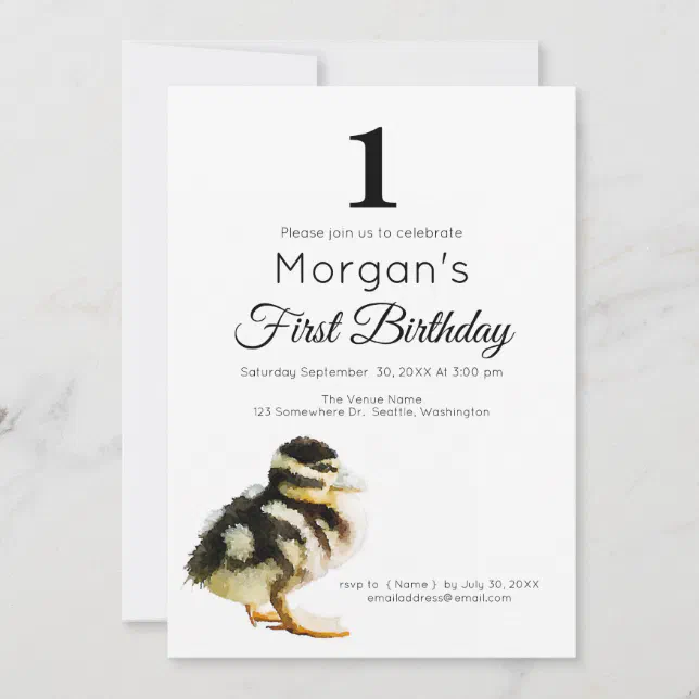 Watercolor Baby Duck 1st Birthday Party Invitation | Zazzle