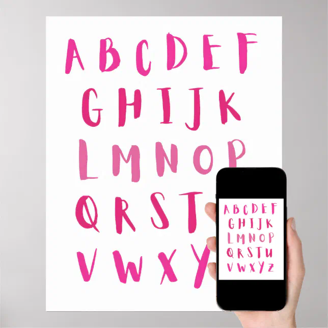 Watercolor Baby Nursery Alphabet Pink ABCs Kids Poster | Zazzle