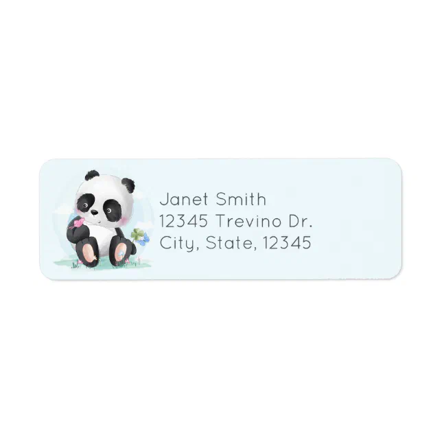 Watercolor Baby Panda Bear with Butterflies Label | Zazzle