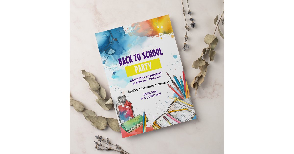 Watercolor Back to School Invitation | Zazzle