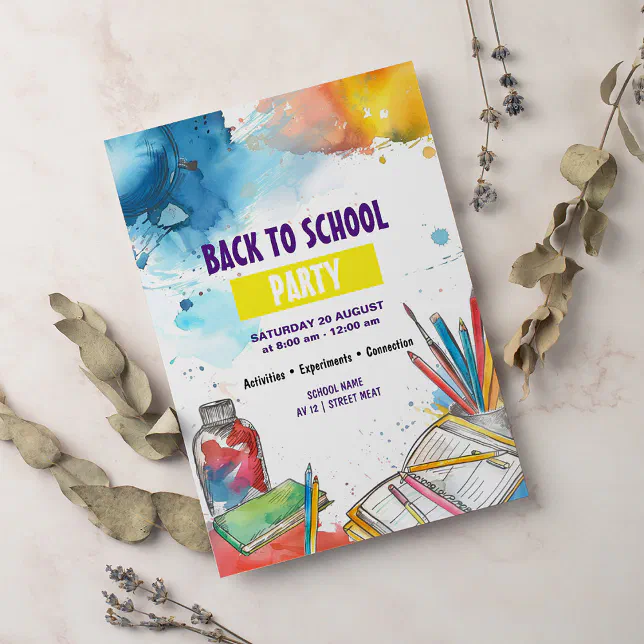 Watercolor Back to School Invitation | Zazzle