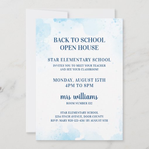 Watercolor Back to School Open House Invitation | Zazzle