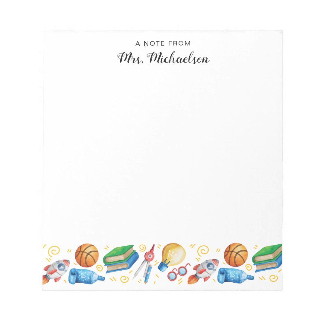 Watercolor Back to School Teacher Supplies Notepad | Zazzle