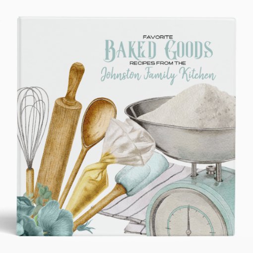Watercolor Baked Goods Recipes Personalized 3 Ring Binder | Zazzle