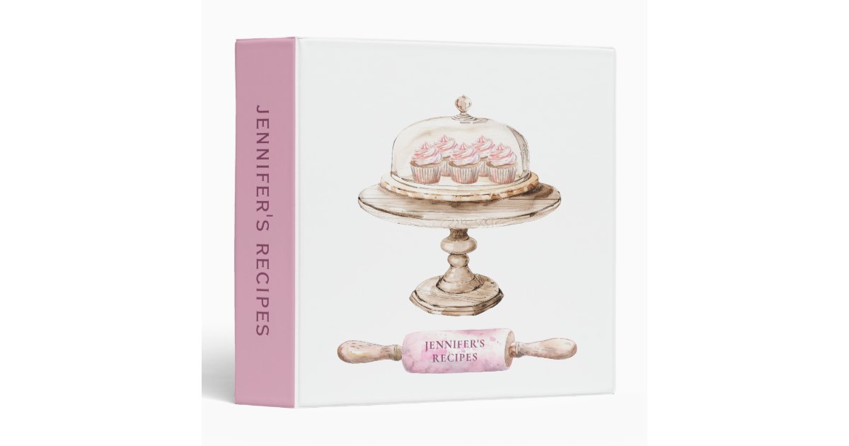 Watercolor Baked Goods Rolling Pin Recipe 3 Ring Binder | Zazzle