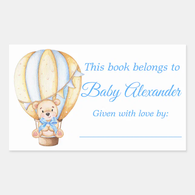 Watercolor Balloon Teddy Bear Bookplate Labels | Zazzle