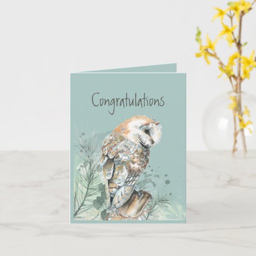 Watercolor Barn Owl Bird Congratulations Card | Zazzle